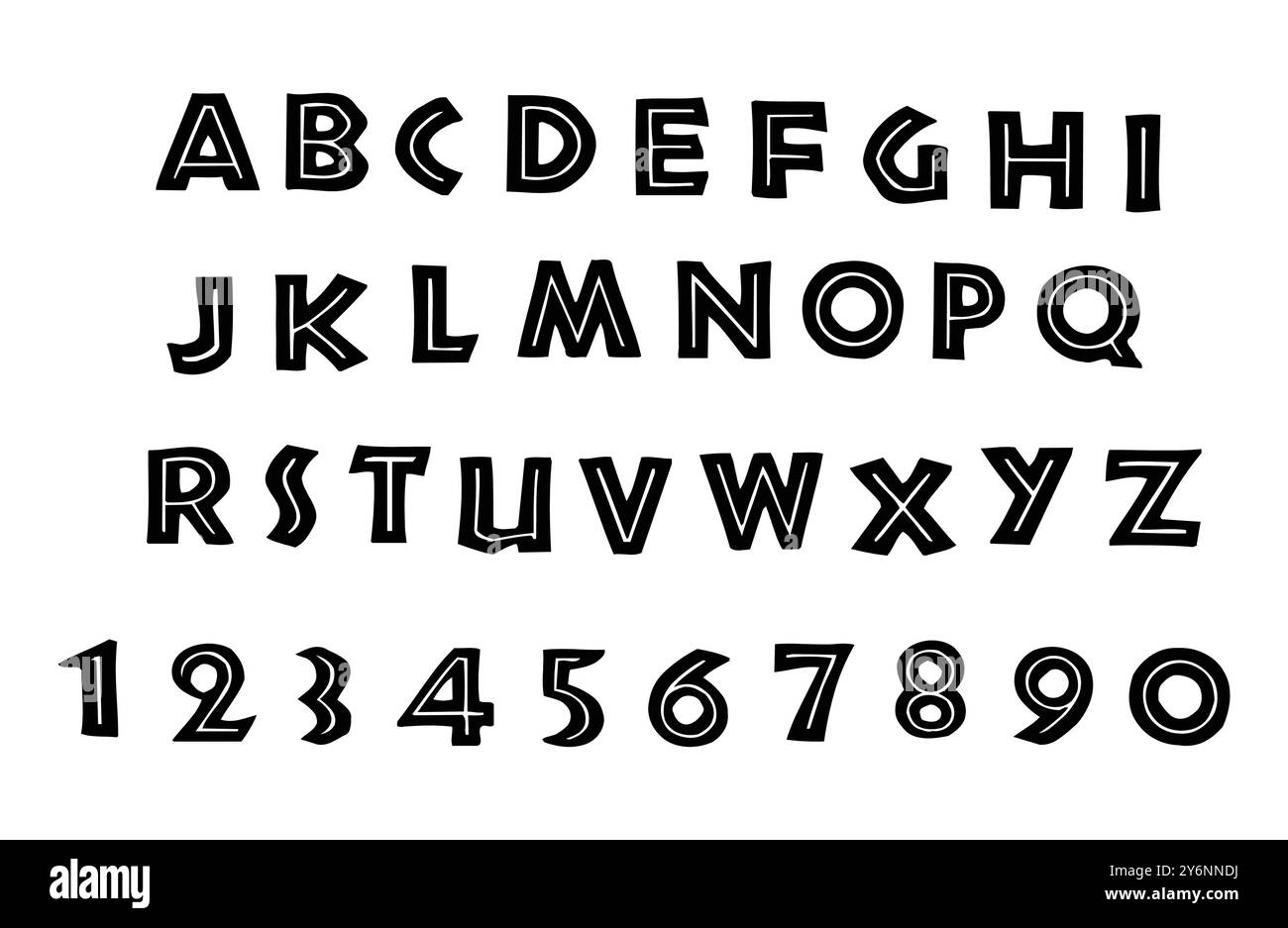 Doodle style alphabet and numeral set uppercase letters from A to Z and ...