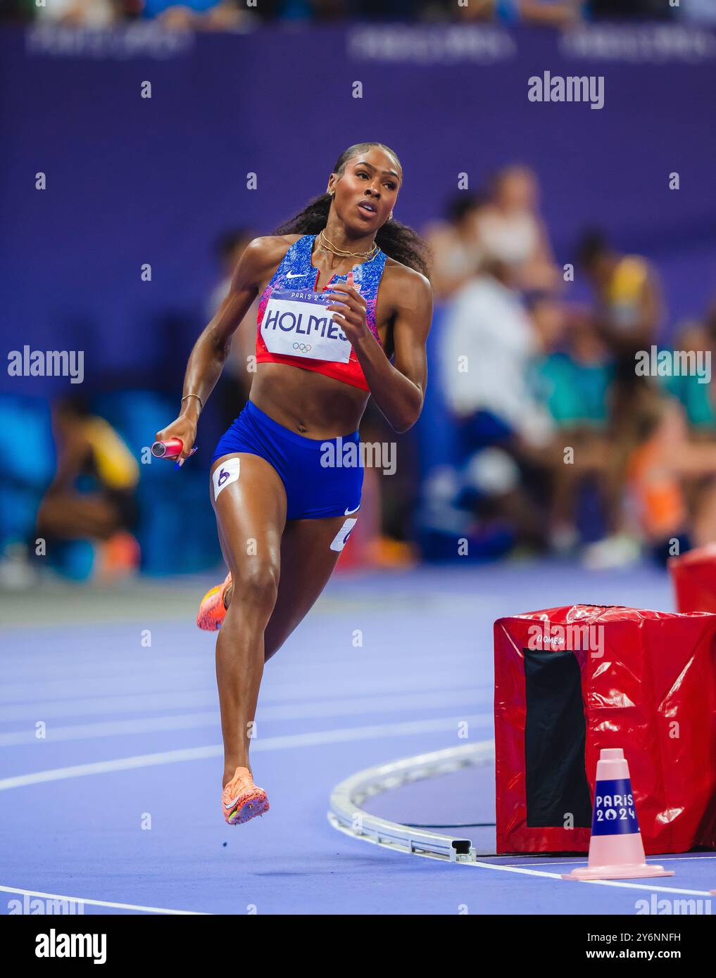 Alexis Holmes participating in the 4X400 meters relay at the Paris 2024 ...