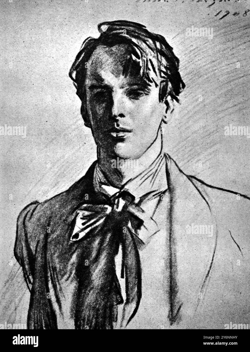 W B Yeats as a young man from a charcoal drawing by John S Sargent ...