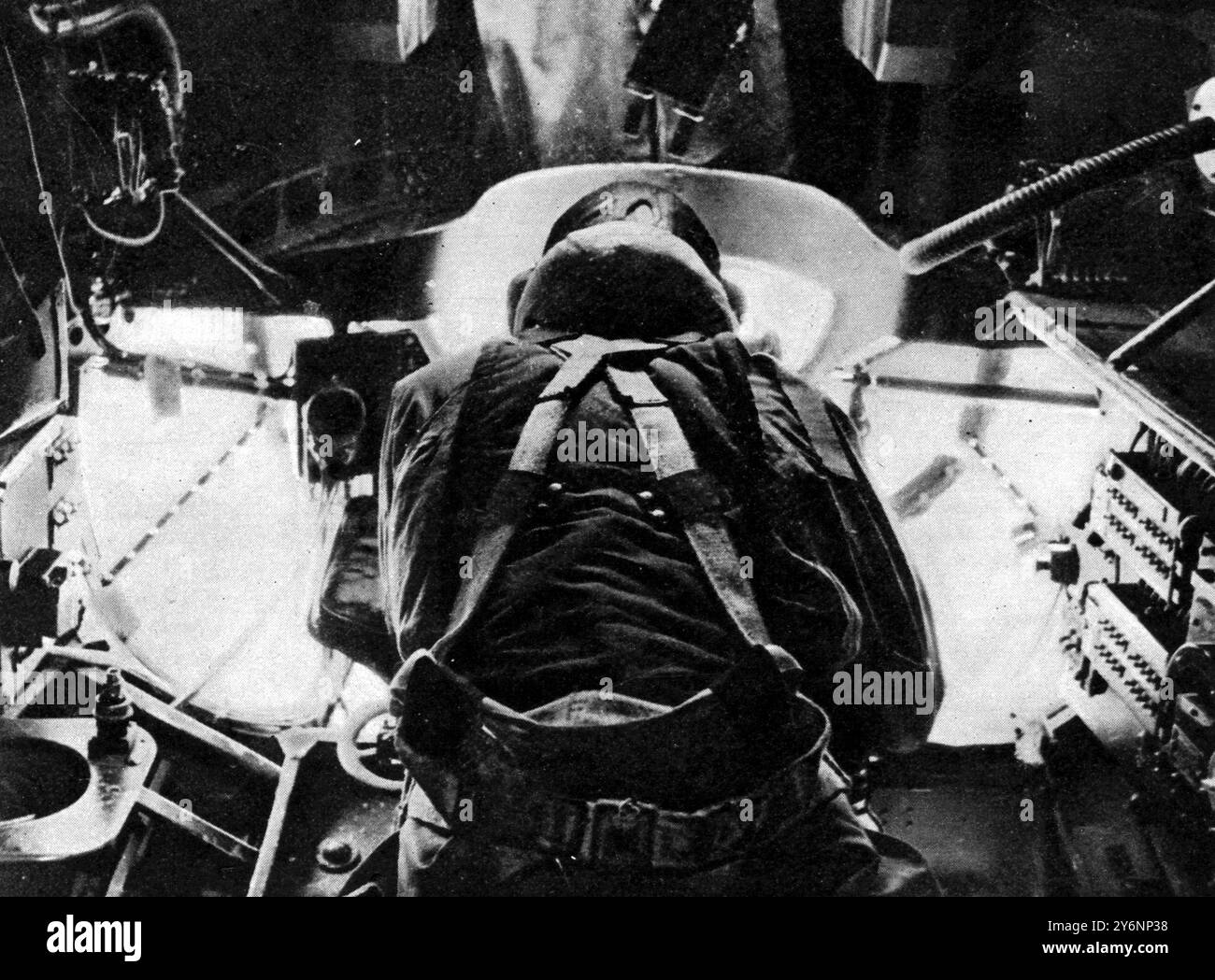 The bomb aimer in the nose, poised ready to devastate in an instant ...