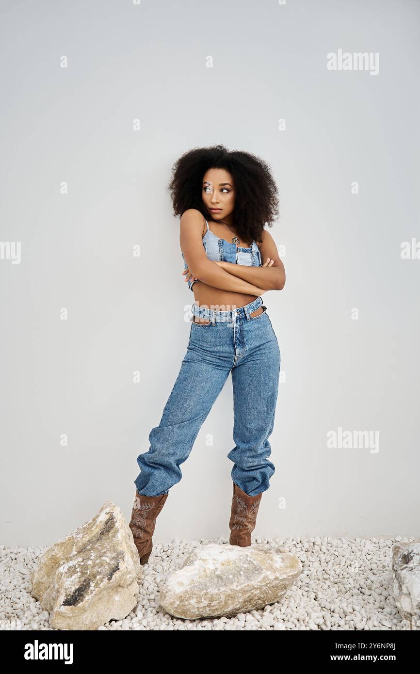 A stylish young woman flaunts her unique look in an urban setting ...