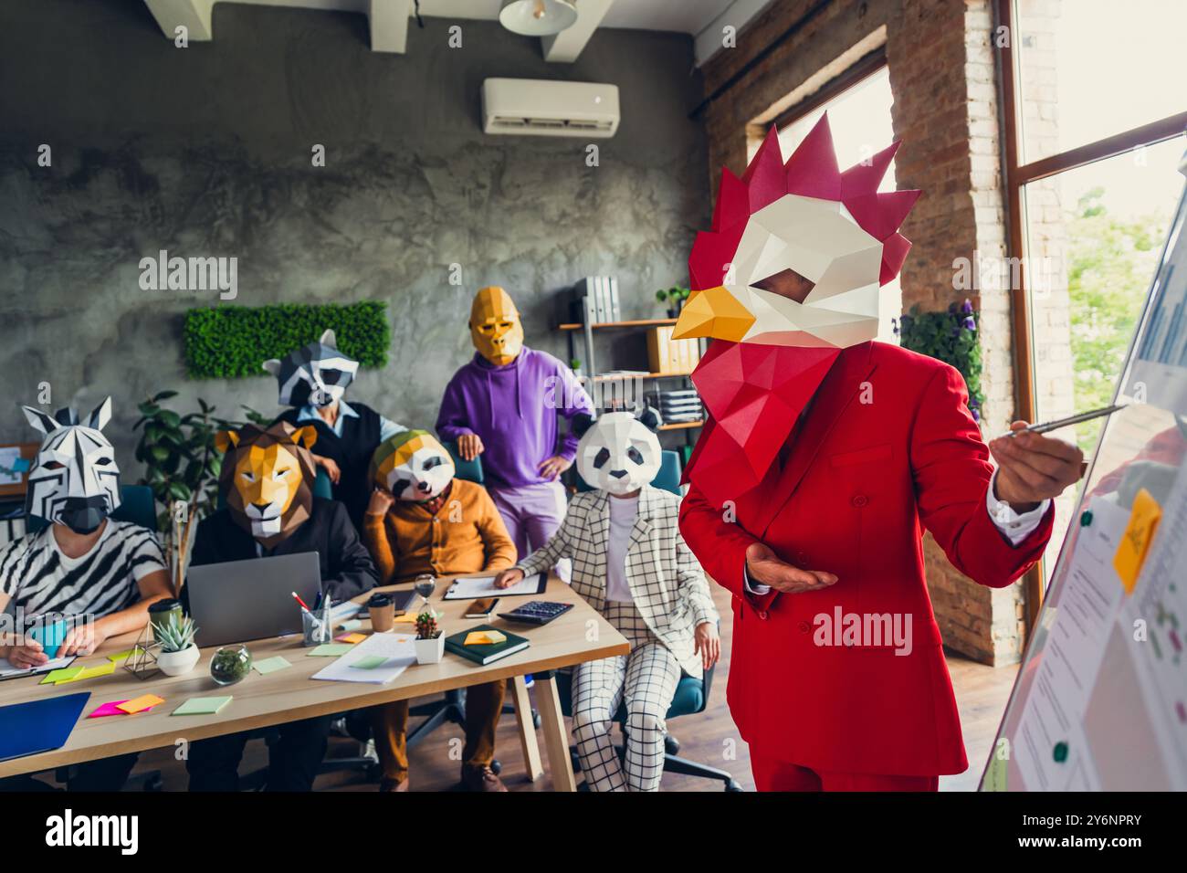 Photo of panda rooster gorilla lion sloth zebra raccoon mask business ...