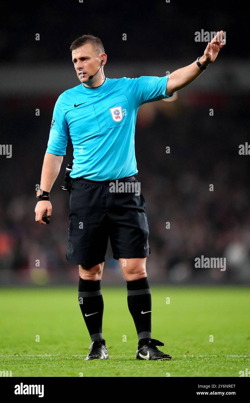 Josh Smith, referee during the Carabao Cup third round match at the ...