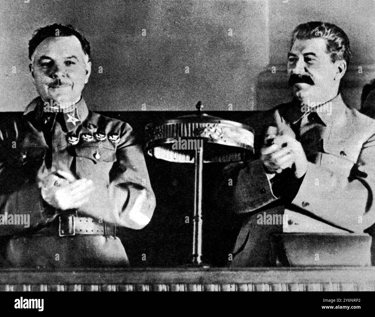 Soviet Dictator Joseph Vissarionovich Stalin with M K Voroshilov ...