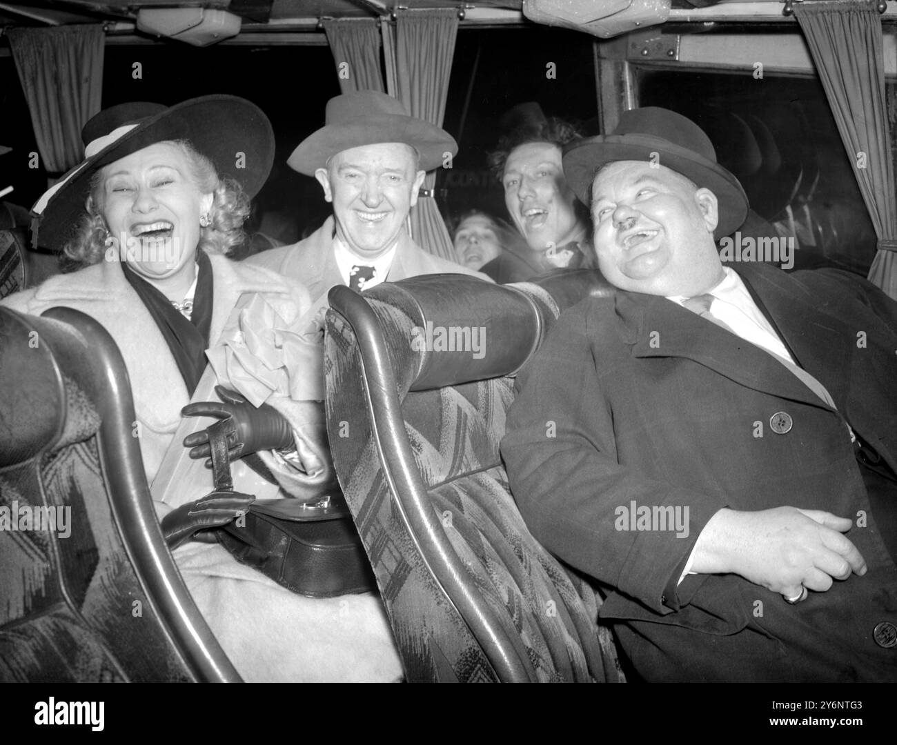 Left to Right Mrs Laurel, Stan Laurel, and Oliver Hardy photographed on ...