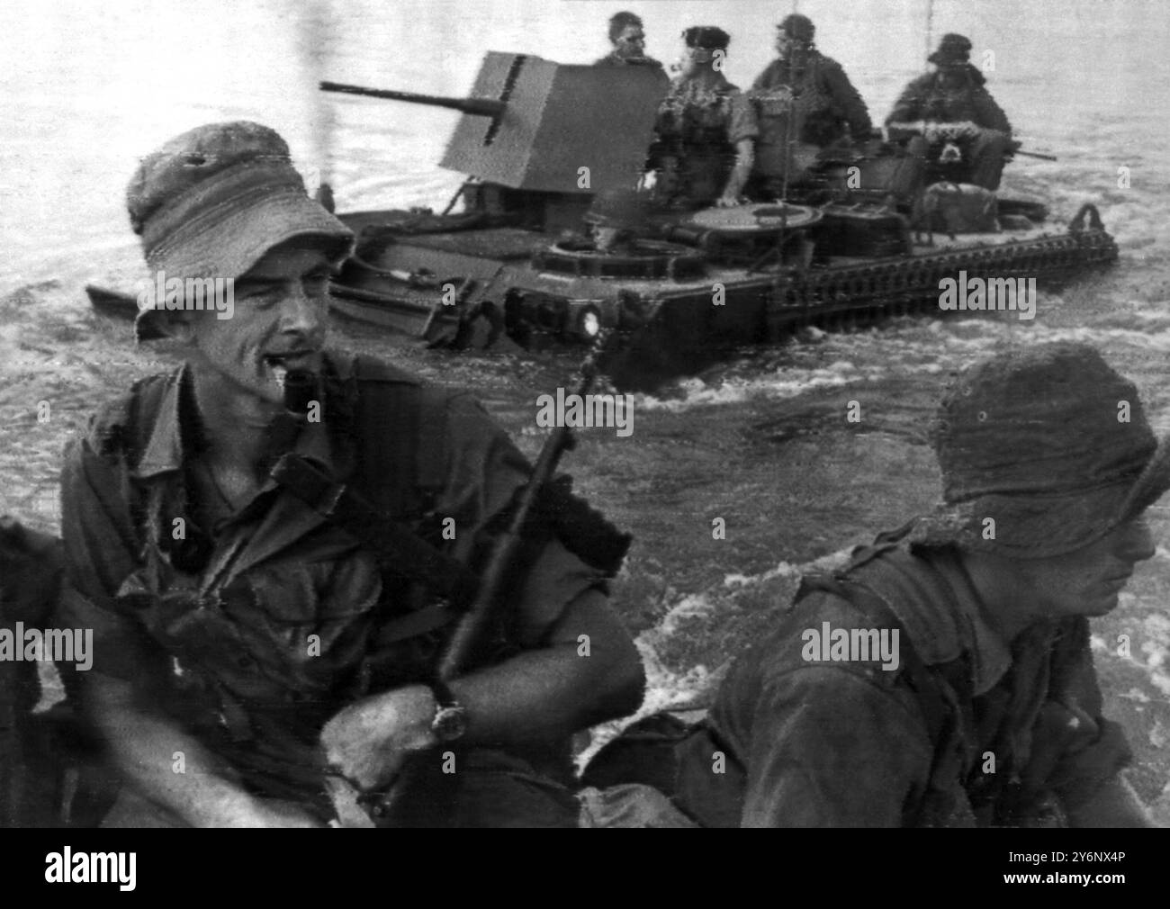 Australian Troops shown crossing the Dong Nai River in an armoured ...