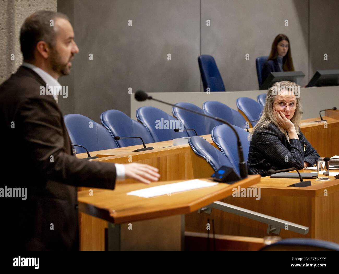 DEN HAAG - Jimmy Dijk (SP) and Fleur Agema, Minister of Health, Welfare and Sport during a ...