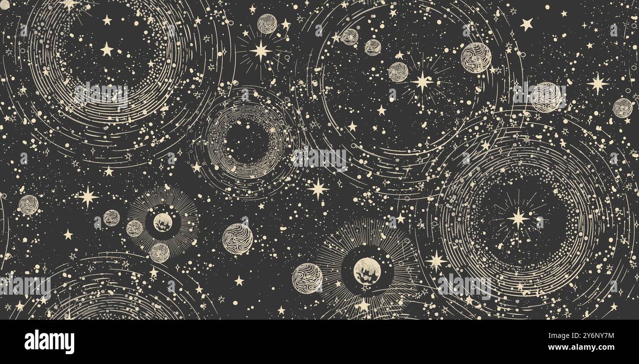 Seamless cosmic boho pattern with stars on black background for tarot ...