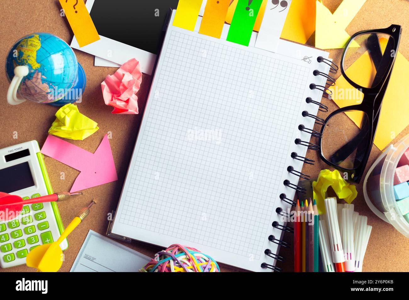 Desk of an artist with lots of stationery objects Stock Photo - Alamy