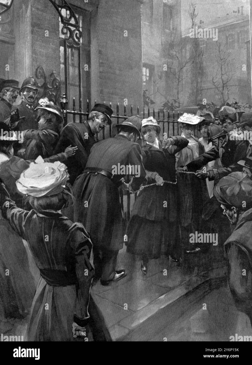 The wrong agrument suffragettes chained to the railings . Suffragettes ...
