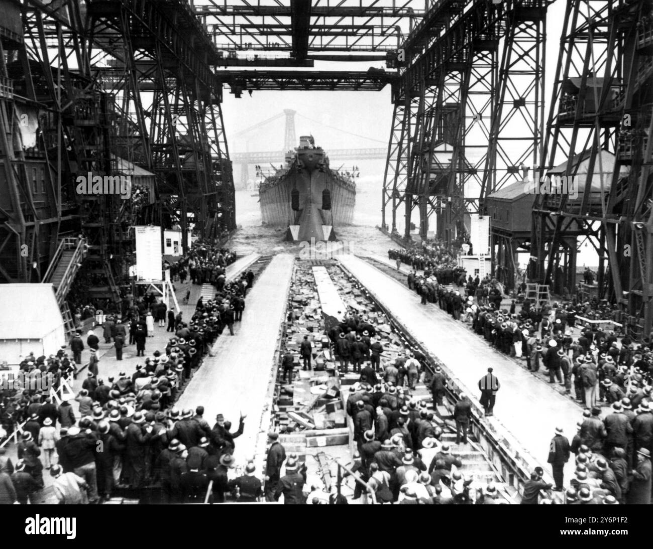 The 45,000 - ton Missouri, world's largest Battleship, slides into the ...
