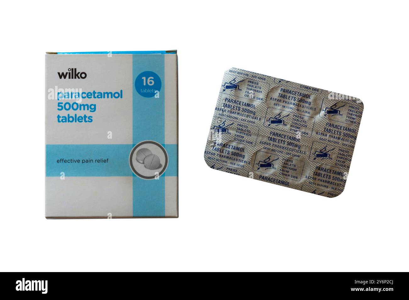 Pack of Wilko Paracetamol 500mg tablets with blister pack removed ...