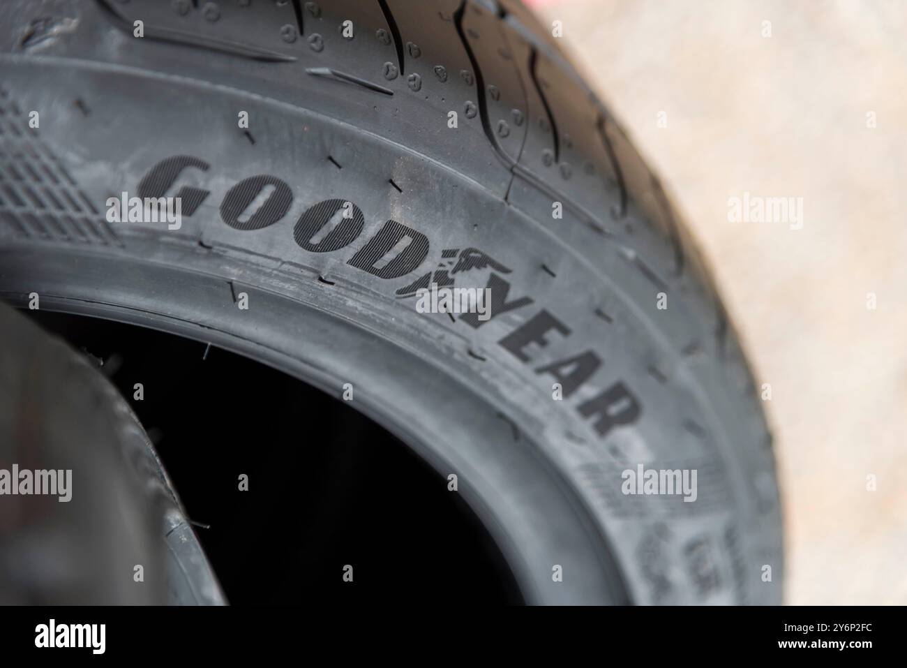 Bangkok,Thailand - 15 Aug, 2024: Closeup focus to Goodyear car tires ...