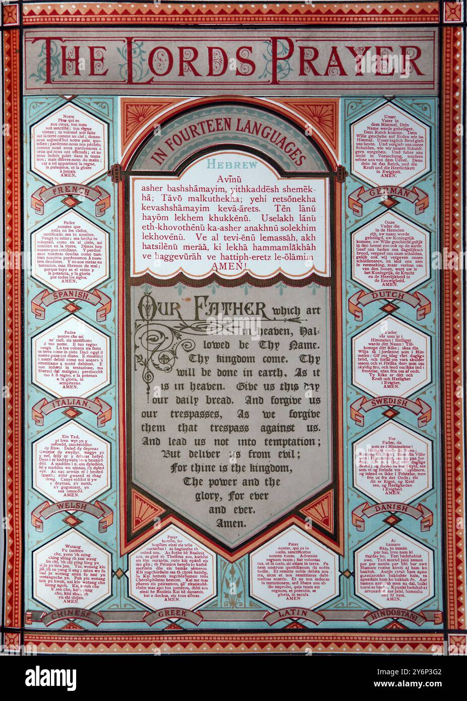 The Lord's prayer in 14 Languages Hebrew, English, German, Dutch ...