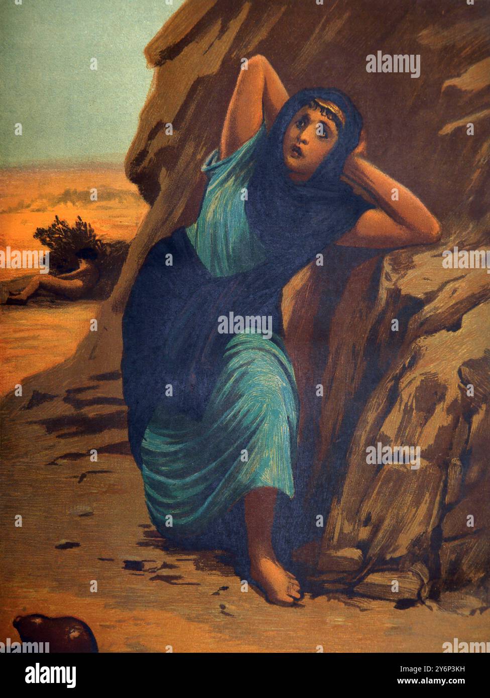 Illustration of Hagar in the wilderness with her son Ishmael Dying by P ...