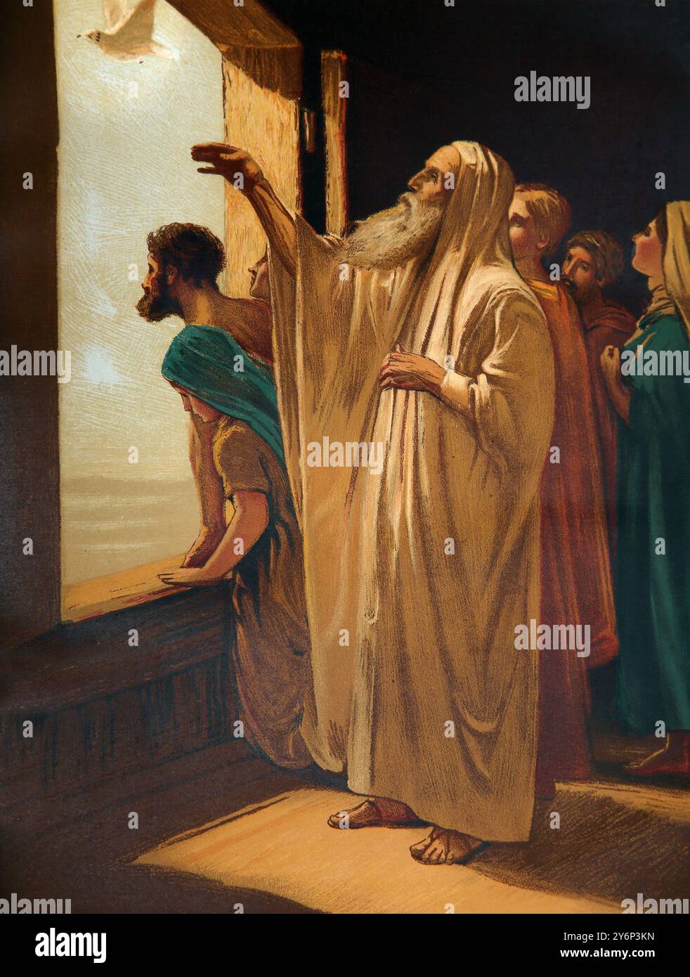 Illustration of Noah and his Family Sending out the Dove from the Ark ...