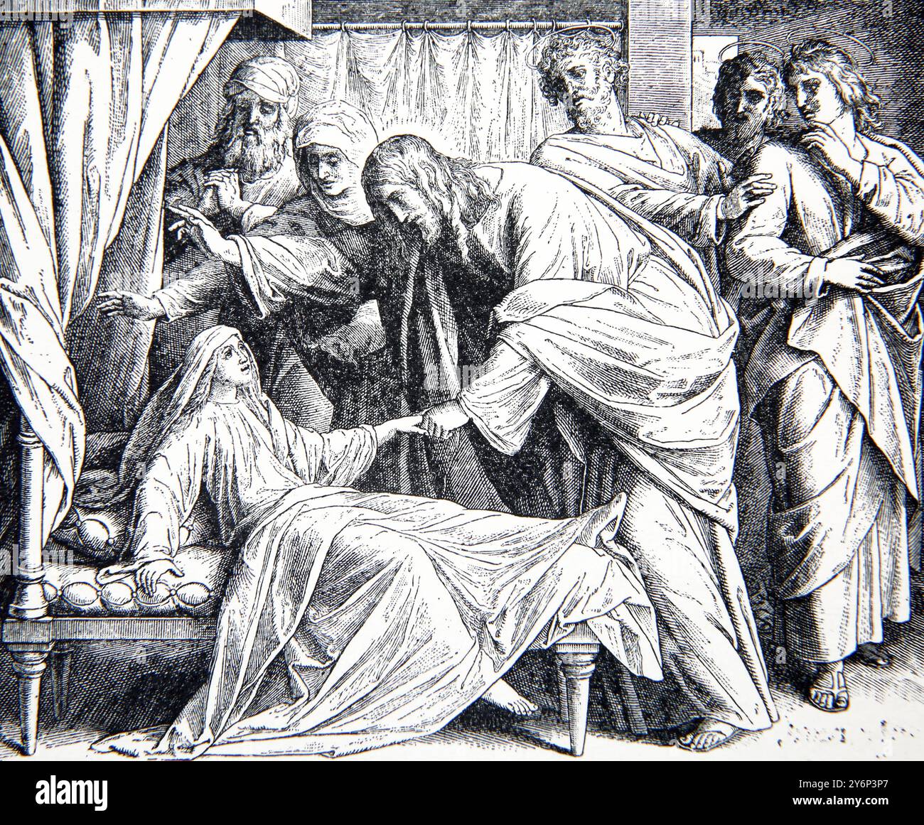 Illustration of Jesus Christ Raising Jairus daughter from the Antique ...