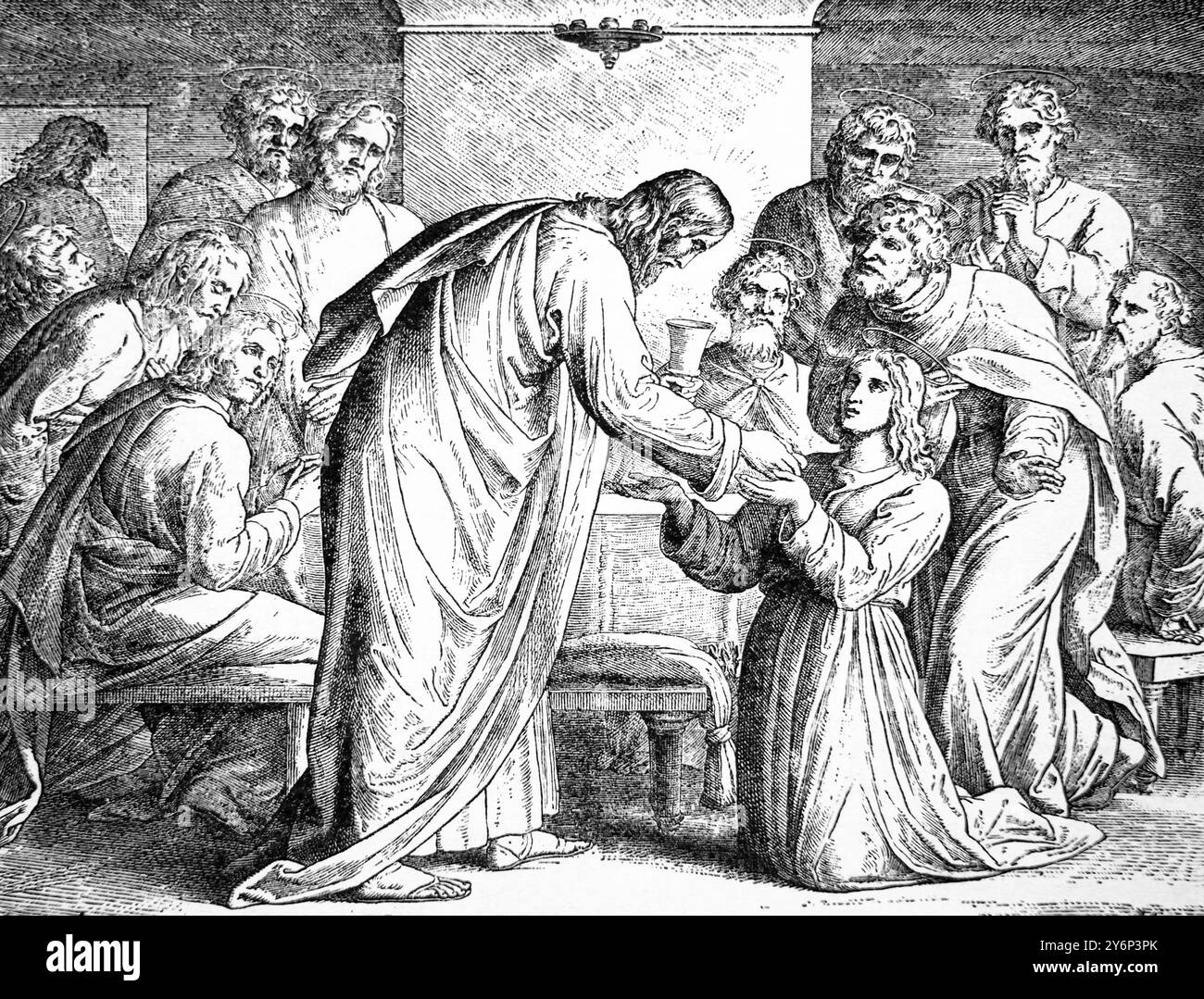 Jesus Christ giving Holy Communion at The Last Supper from the Antique ...