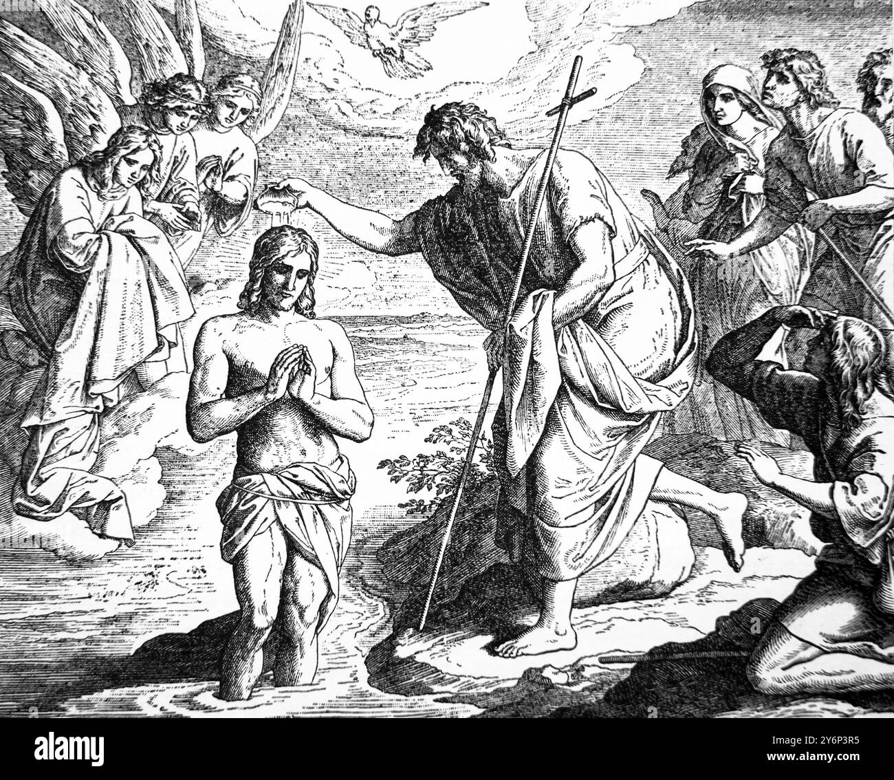Illustration of Jesus Christ being Baptised by John the Baptist in the ...