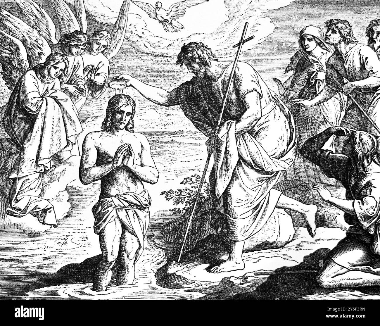 Illustration of Jesus Christ being Baptised by John the Baptist in the ...