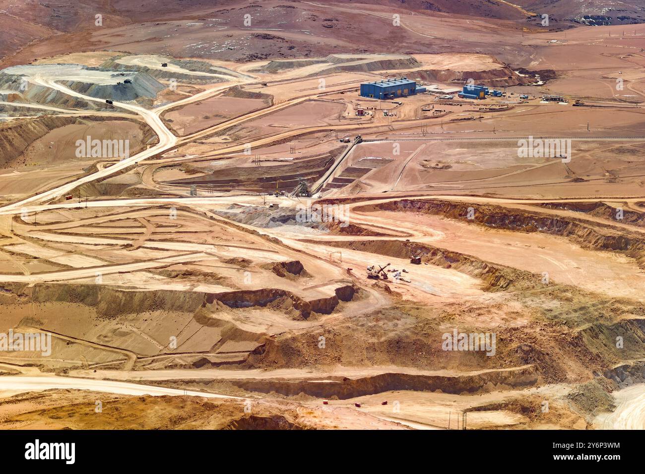 Aerial view of a copper mine at the altiplano of the Atacama Desert in ...