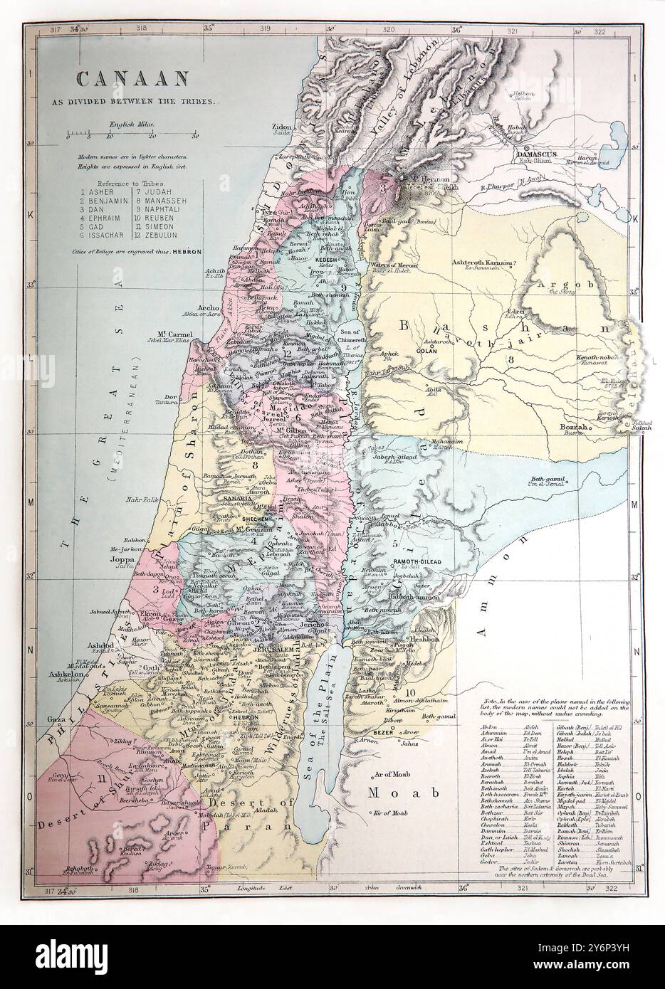 Illustration of a Map of Canaan Divided between the 12 Tribes from the Antique 19th Century ...