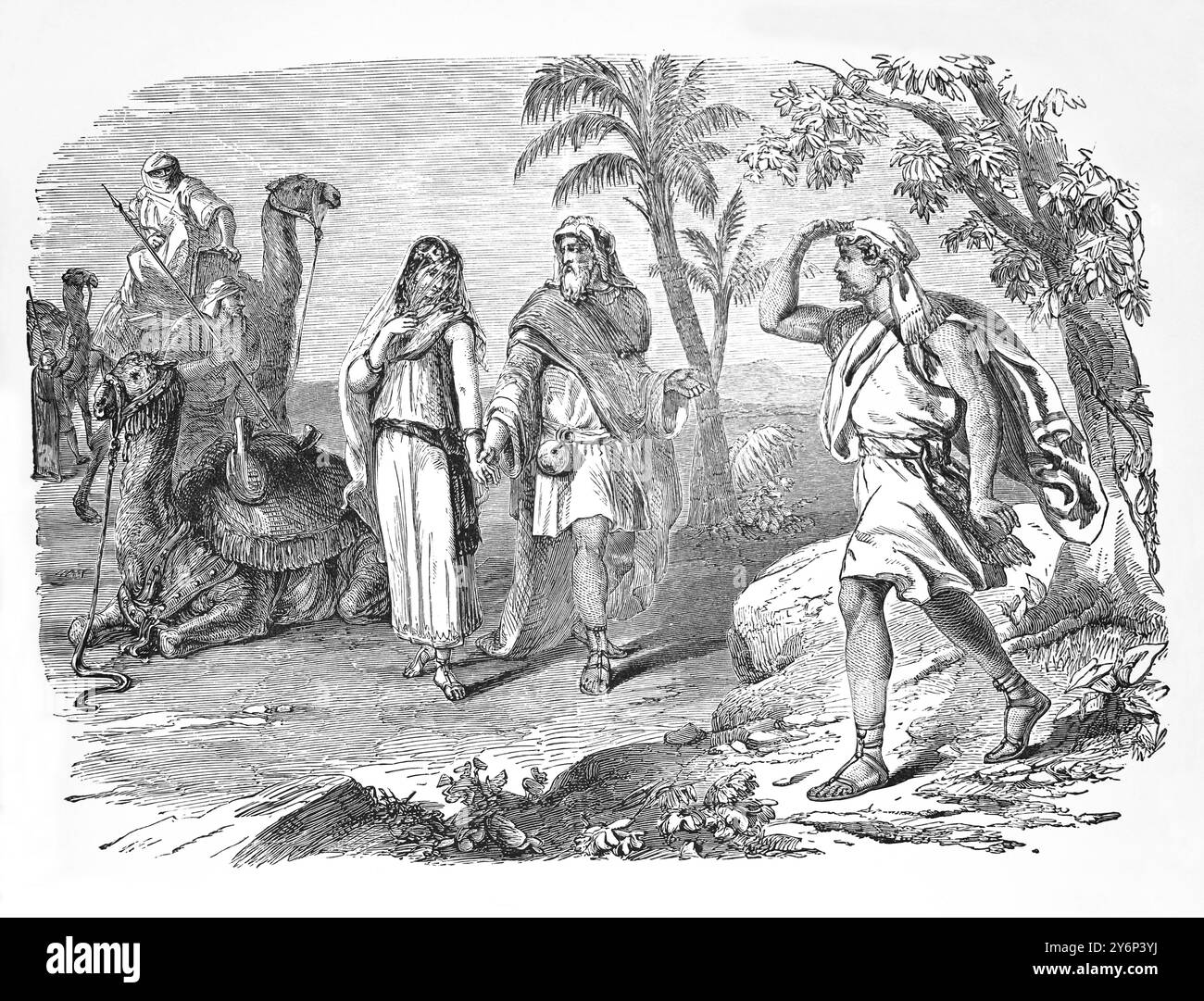 Illustration Of the Meeting of Isaac and Rebekah - Isaac Praying in a ...