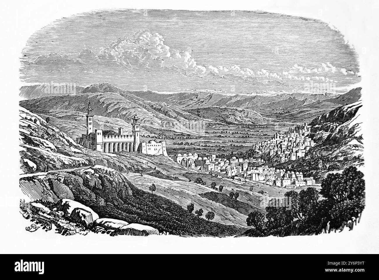 Illustration of the Old City of Hebron with the Cave of Machpelah where ...