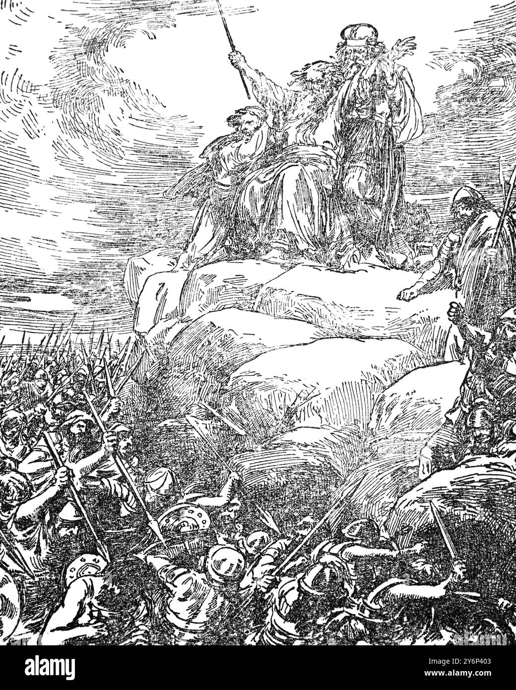 Illustration of Aaron and Hur Staying Moses Hands -Aaron and Hur Sat ...