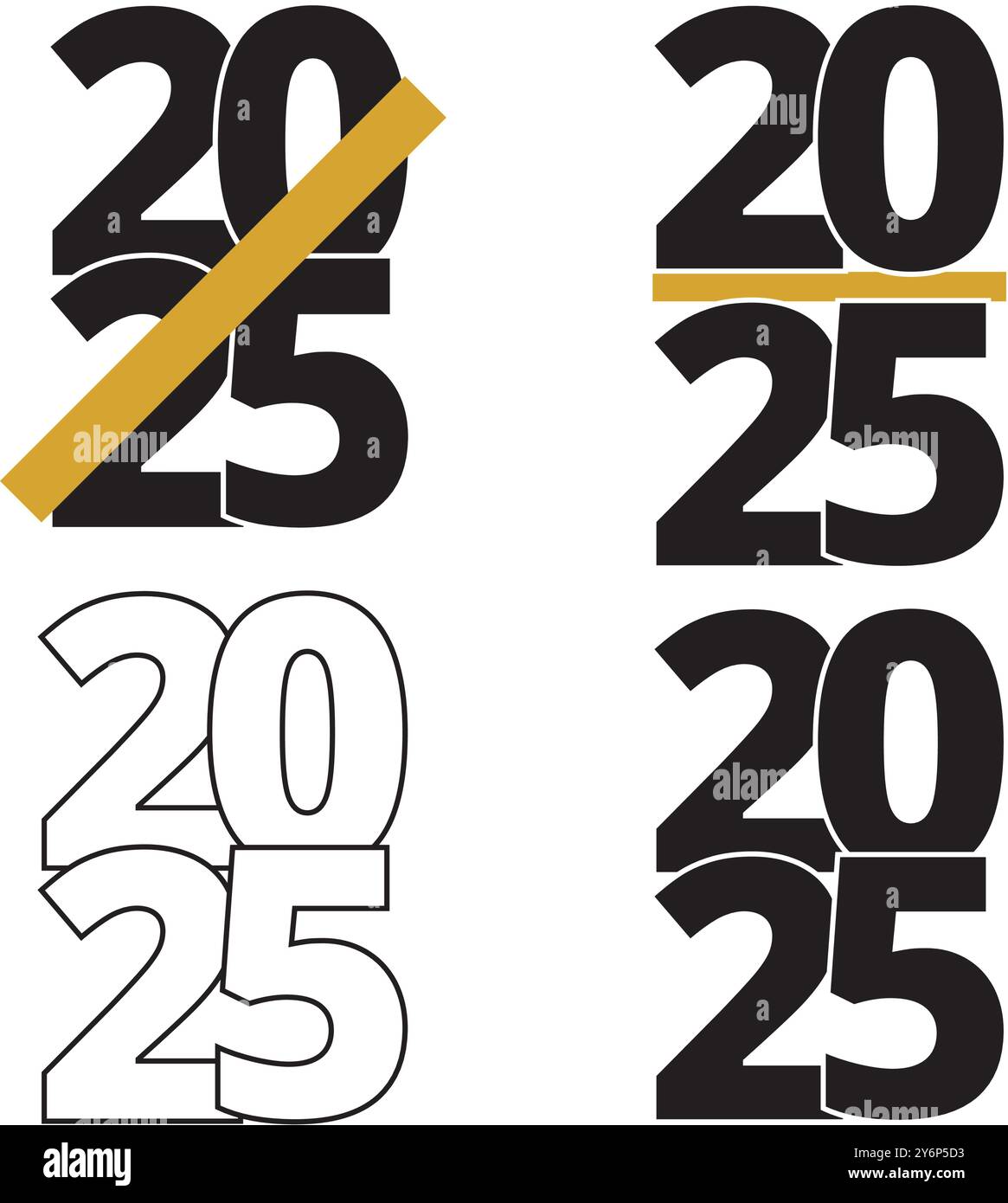 New year 2025 template numbers in black an golden on a white background ...