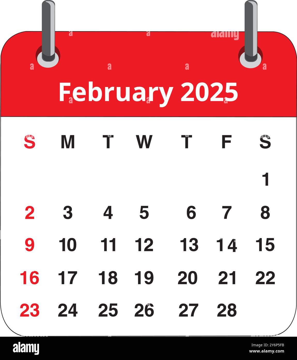 February 2025 calendar page isolated on a white background Stock Vector ...