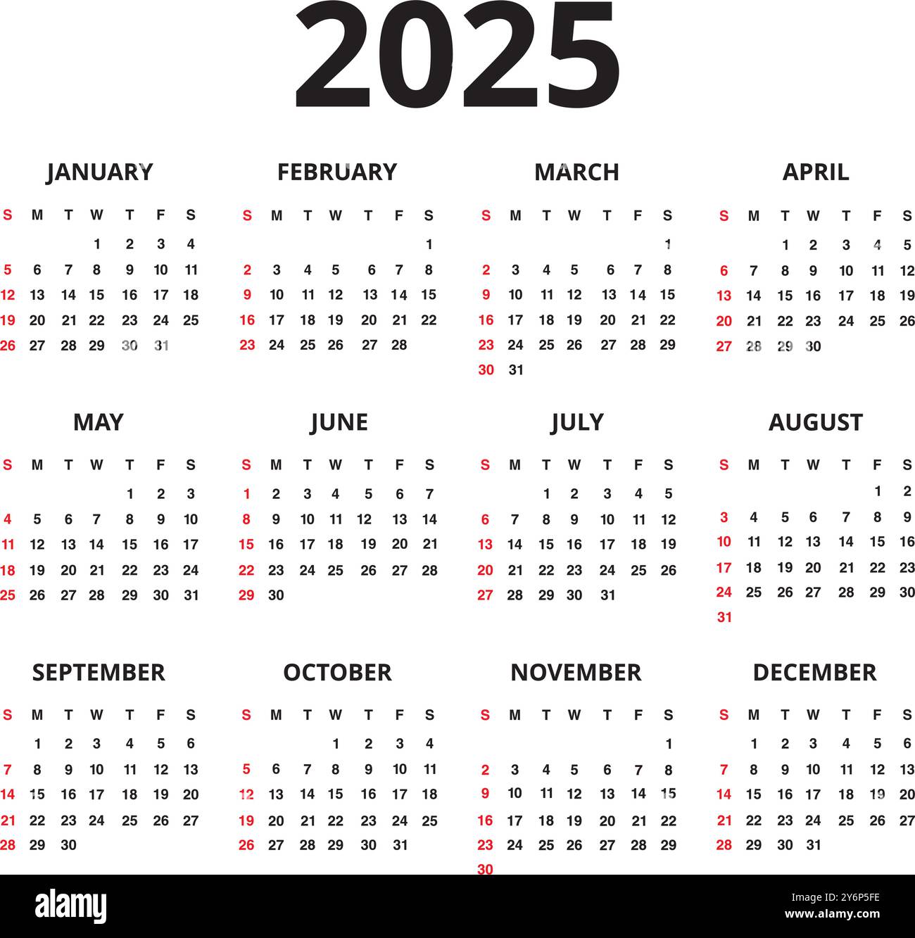 One sheet 2025 english language calendar isolated on a white background ...