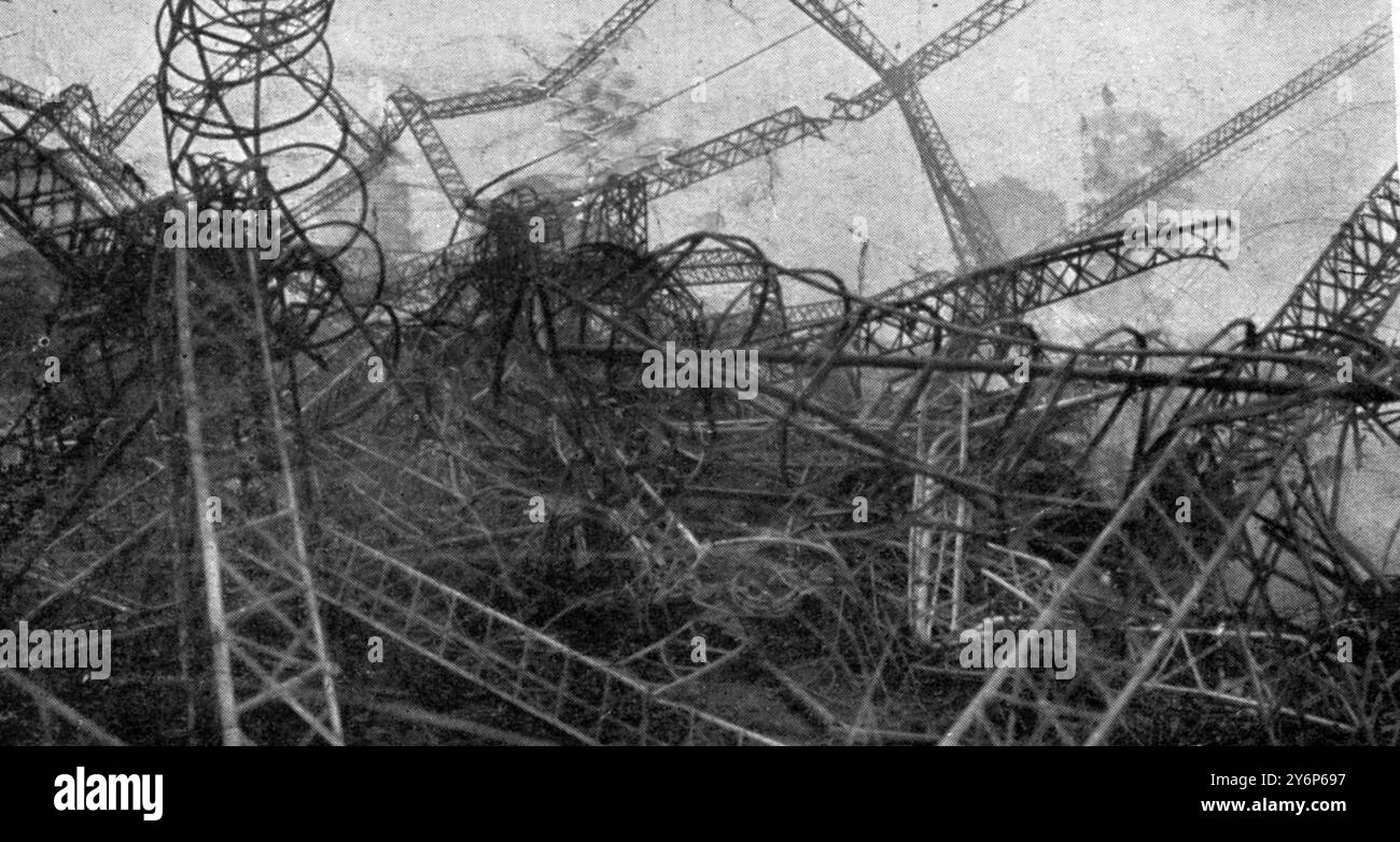 Wrecked Destroyed Zeppelin after being brought down in flames by a ...
