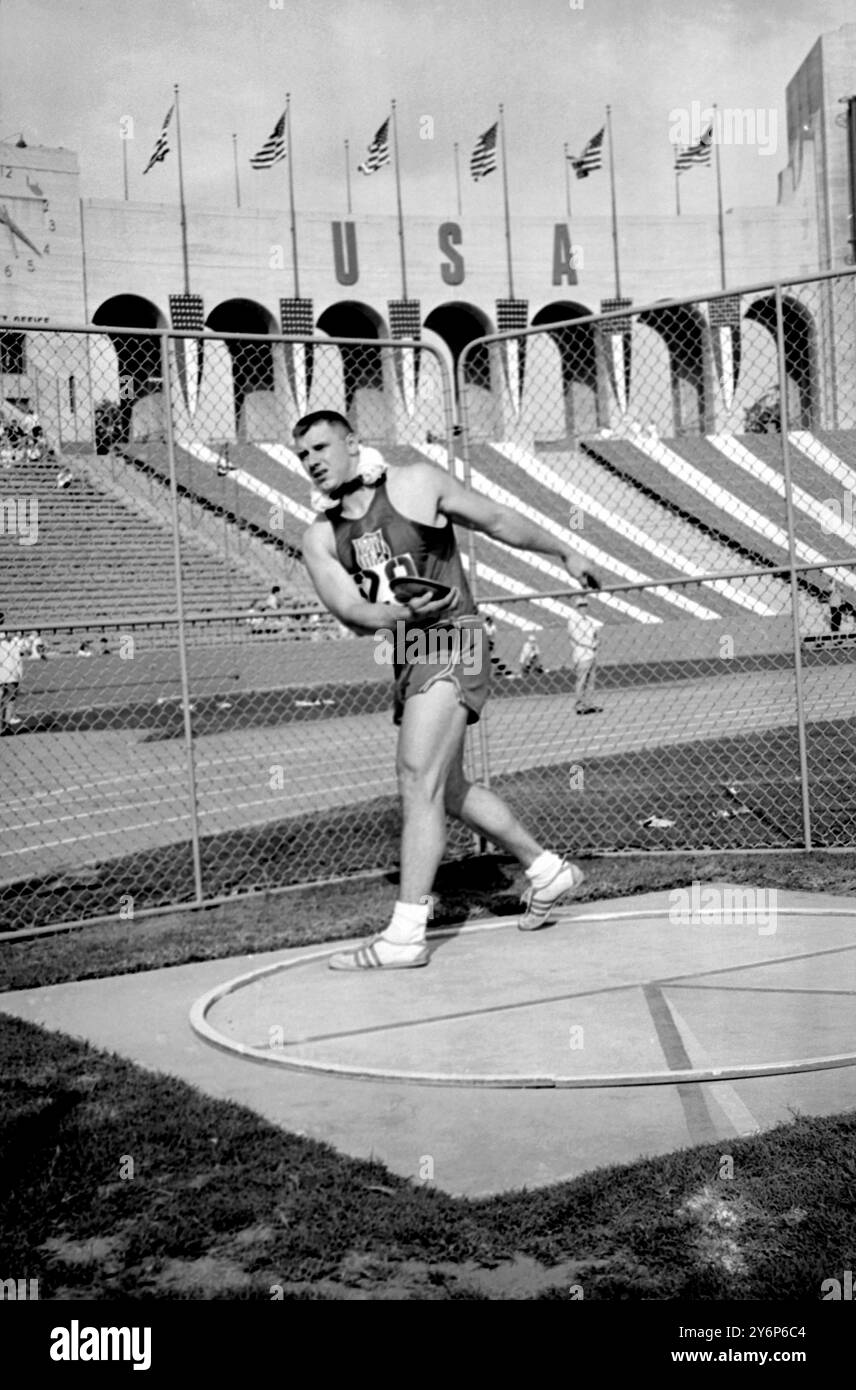 World record holder Al Oerter of the USA winning the Discus Throw Event ...