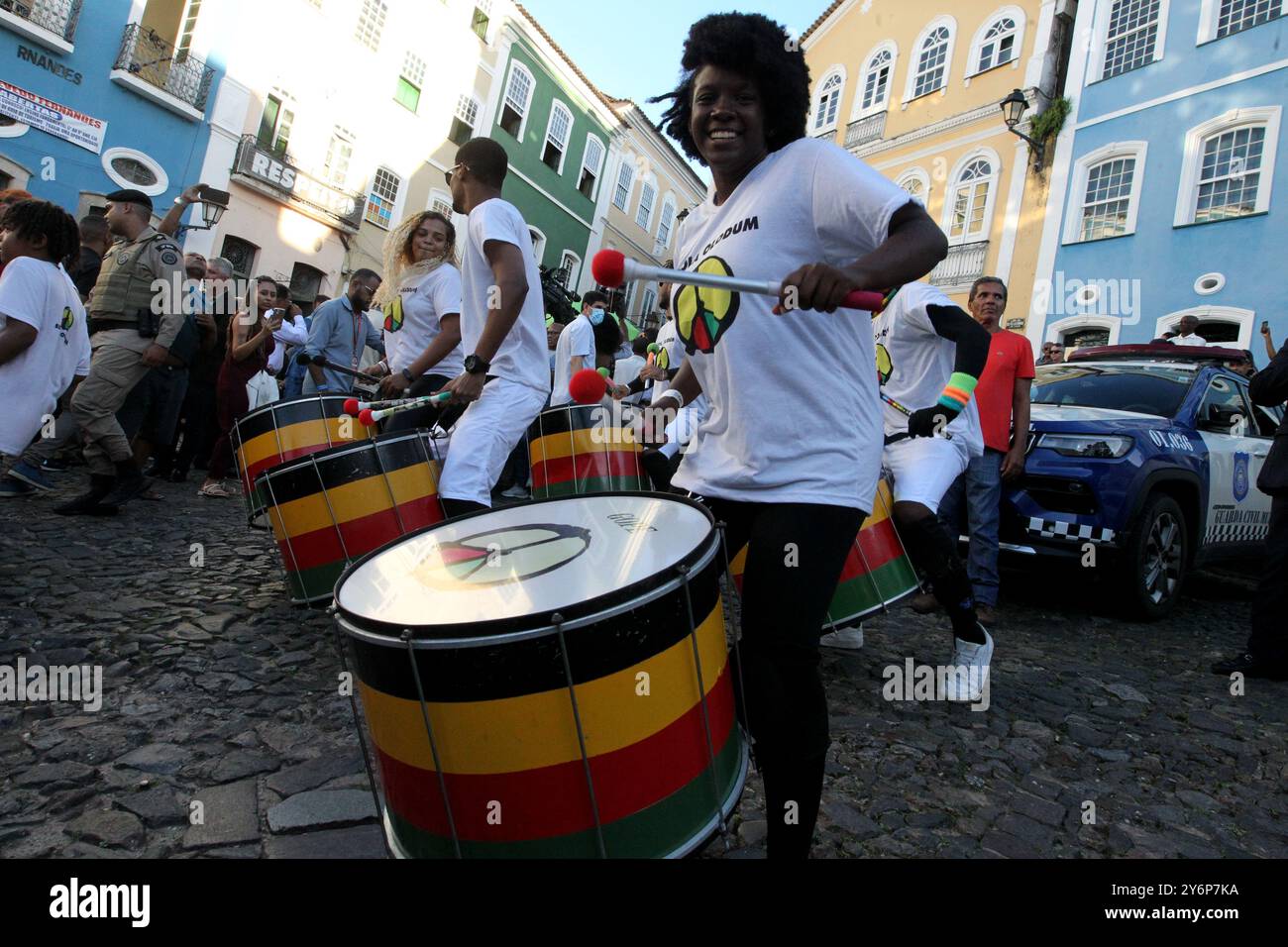salvador, bahia, brazil - may 29, 2023: members of the band Olodum ...