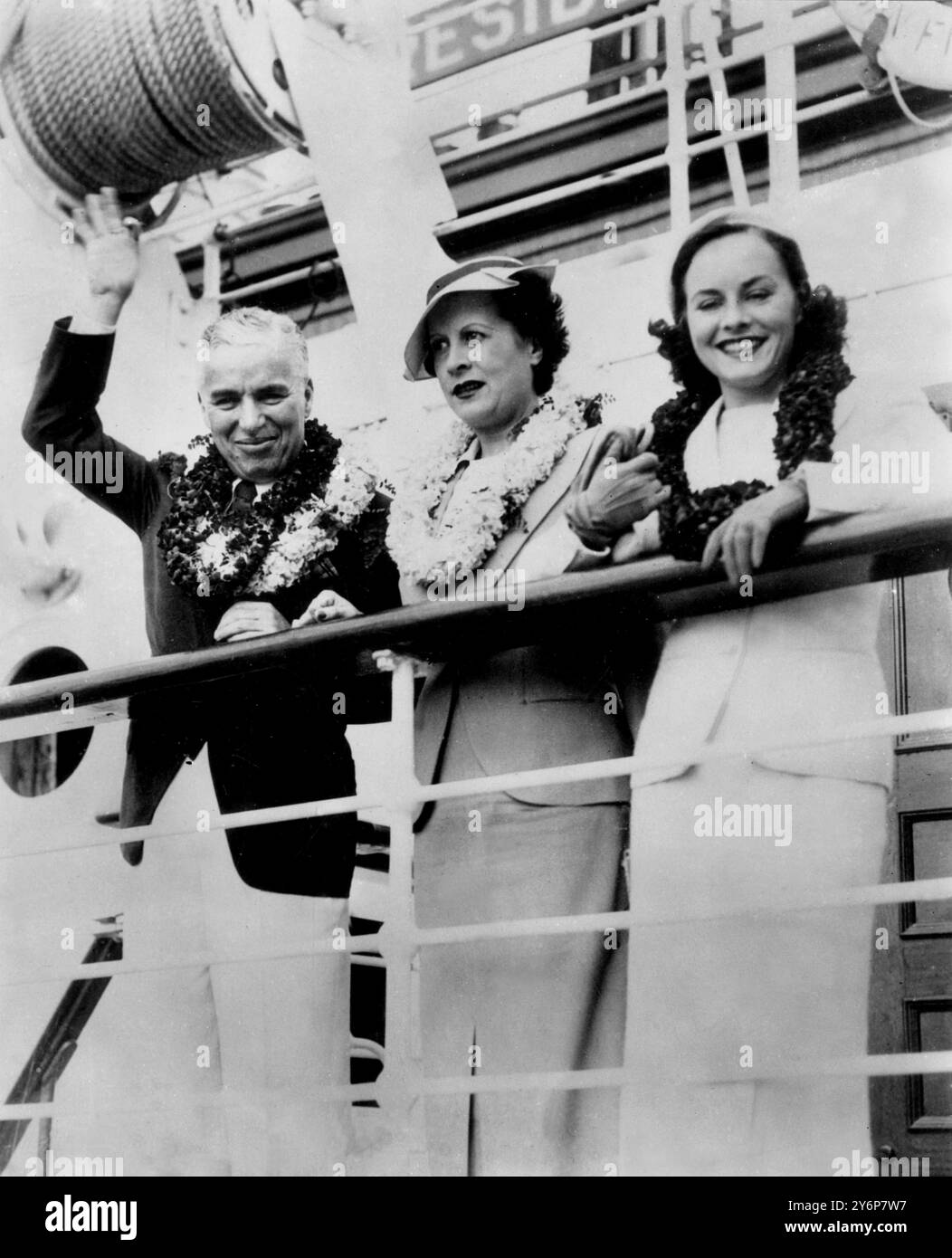 Charlie Chaplin Paulette Goddard and Mrs Alta Goddard on holiday March ...