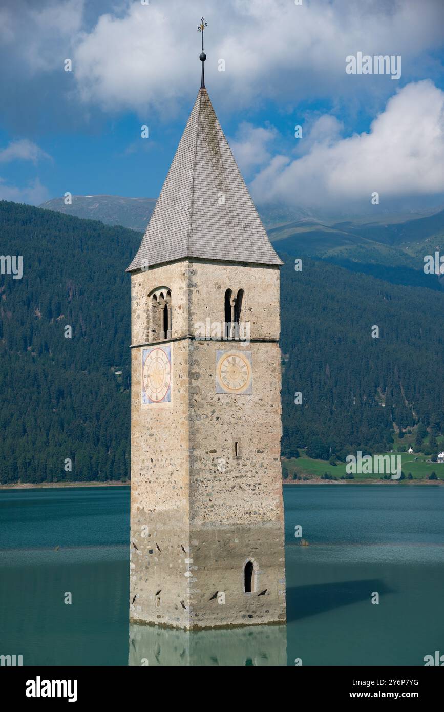 View of Lake Resia - Italy where you can admire the famous bell tower ...