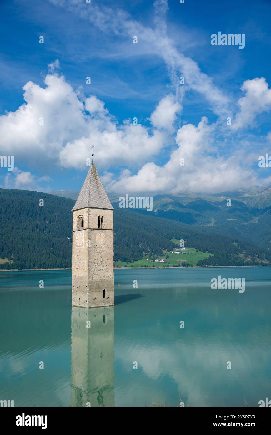 View of Lake Resia - Italy where you can admire the famous bell tower ...