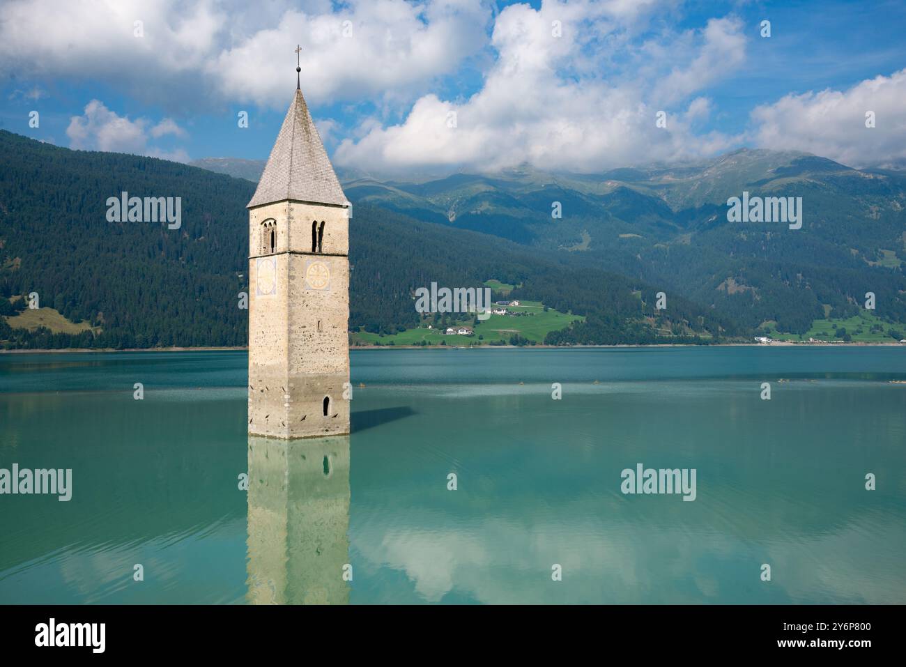 View of Lake Resia - Italy where you can admire the famous bell tower ...