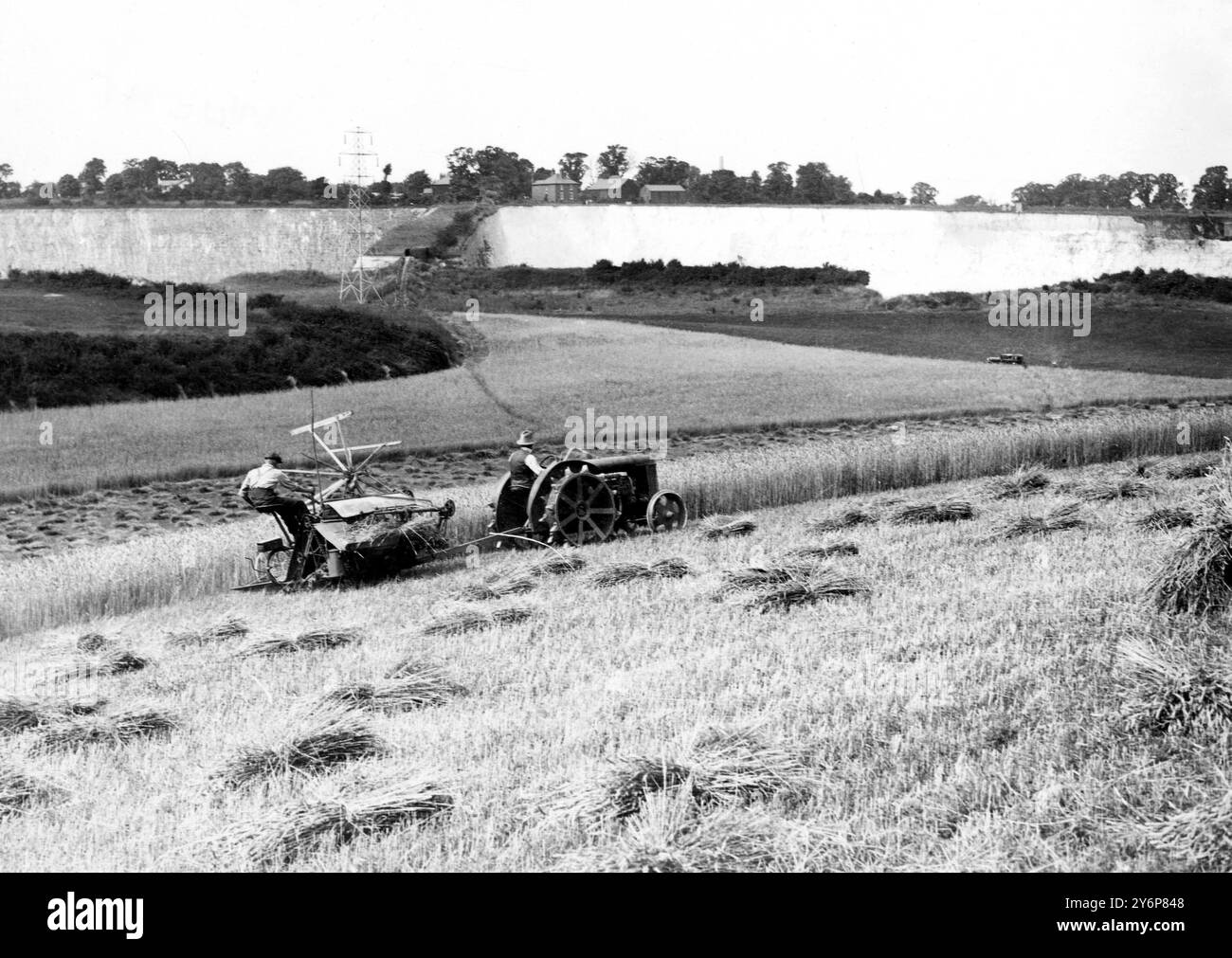 Harvesting Corn using Binder machine and TractorBetween WWI and WWII ...