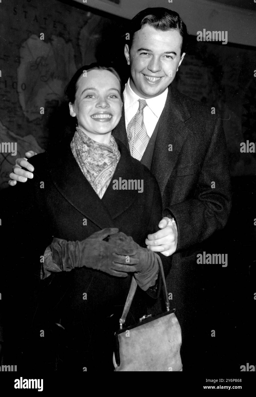 French actress Leslie Caron with her husband Peter Hall in Southampton ...
