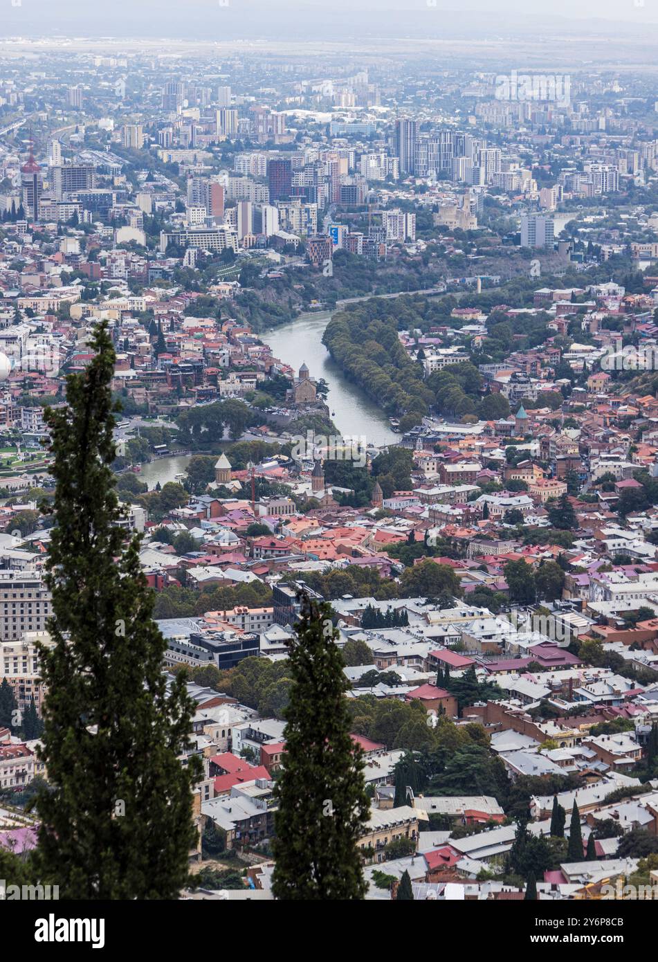 Aerial view of capital of Georgia Tbilisi diverse city showcasing a ...