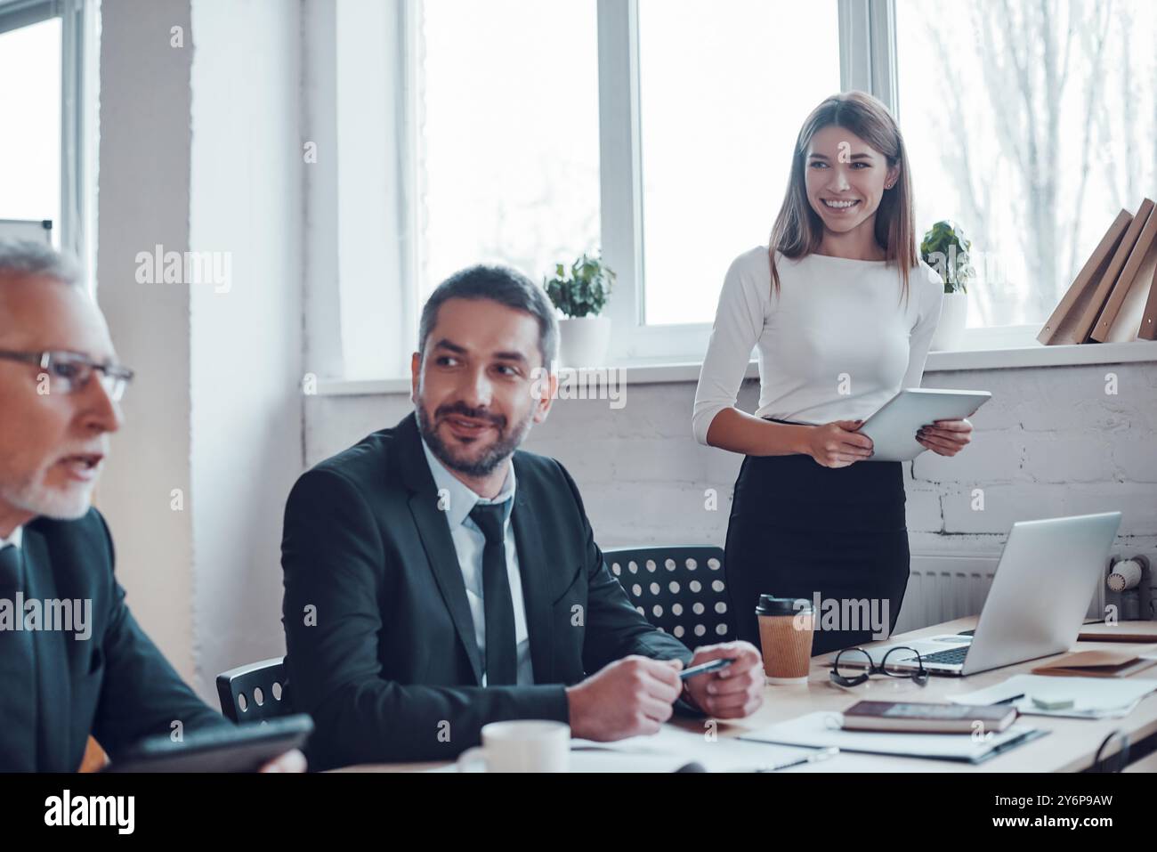 Professional business expert conducting meeting while working together ...