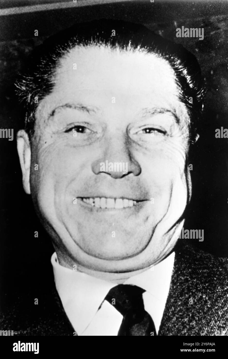 Undated smiling portrait of Teamster' Union leader , James Hoffa ...