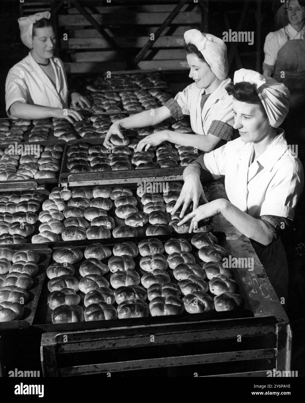Hot Cross buns Girl workers at the Cadby Hall bakeries of J Lyons & Co ...