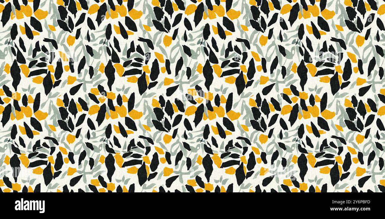Modern printed fabric flower block print pattern with linen texture ...