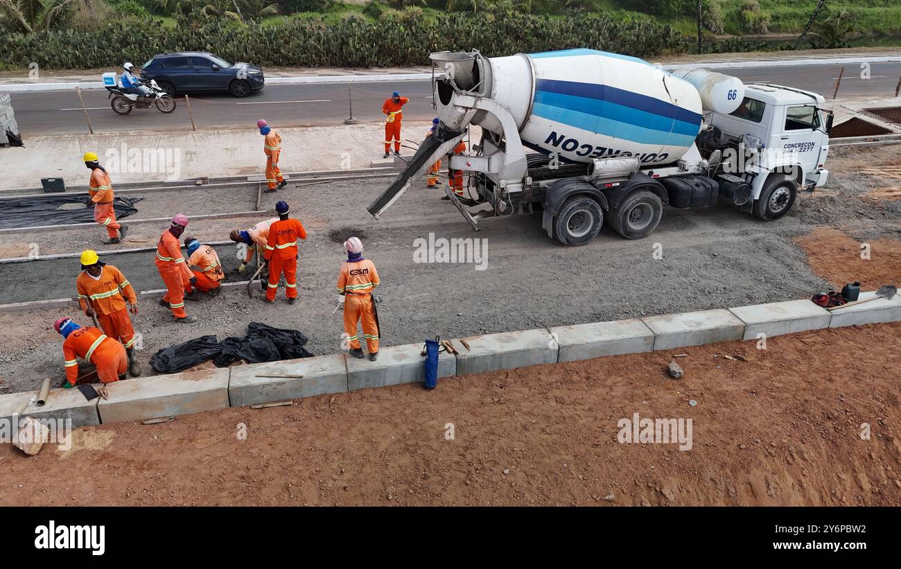 salvador, bahia, brazil - september 23, 2024: Bricklayers are seen ...