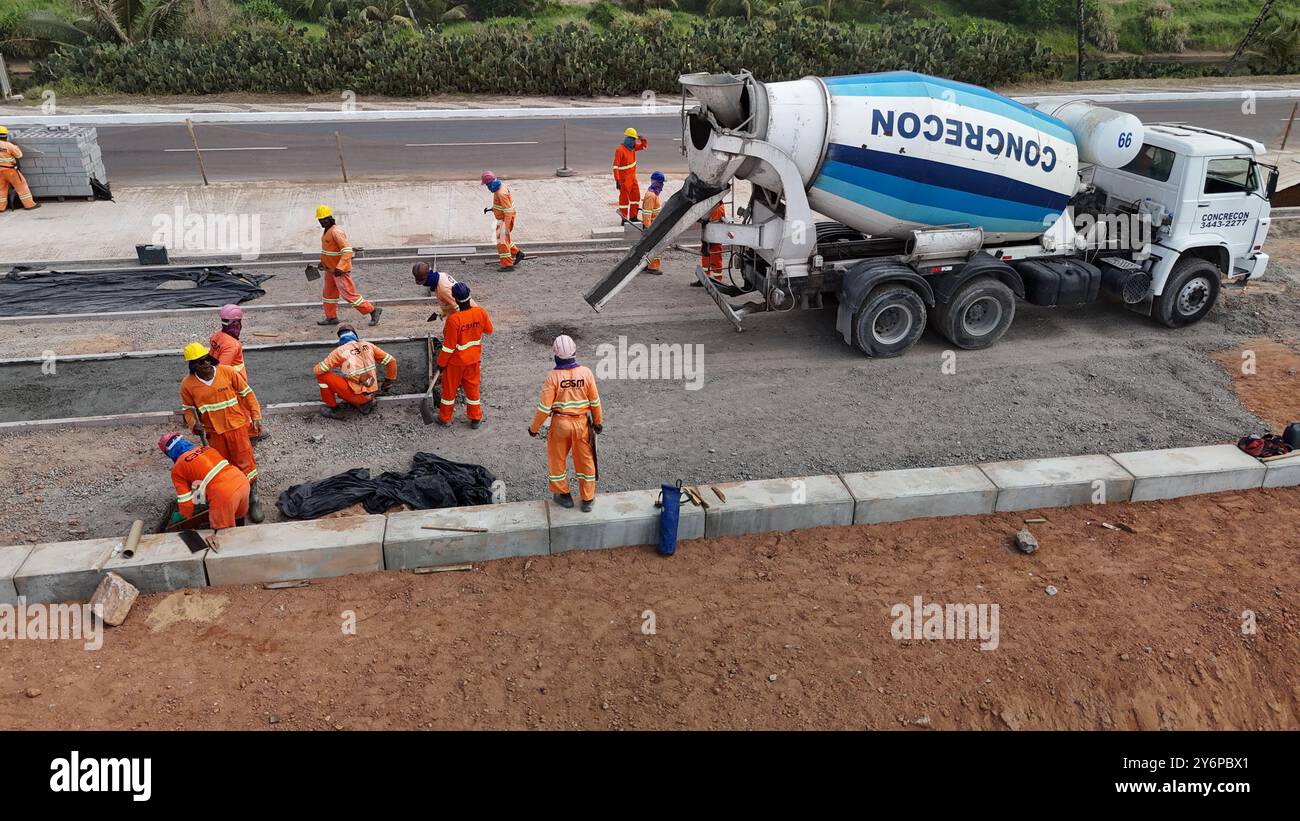 salvador, bahia, brazil - september 23, 2024: Bricklayers are seen ...