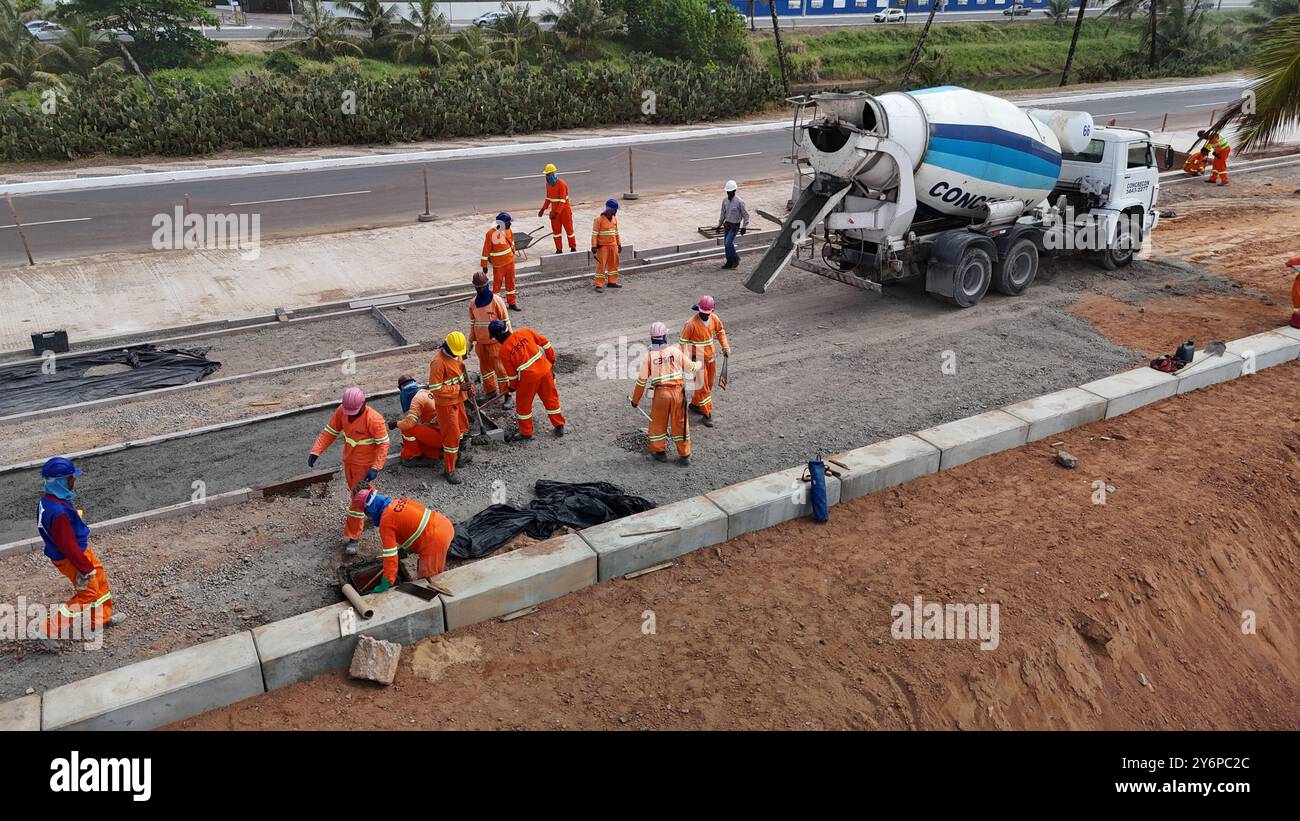 salvador, bahia, brazil - september 23, 2024: Bricklayers are seen ...