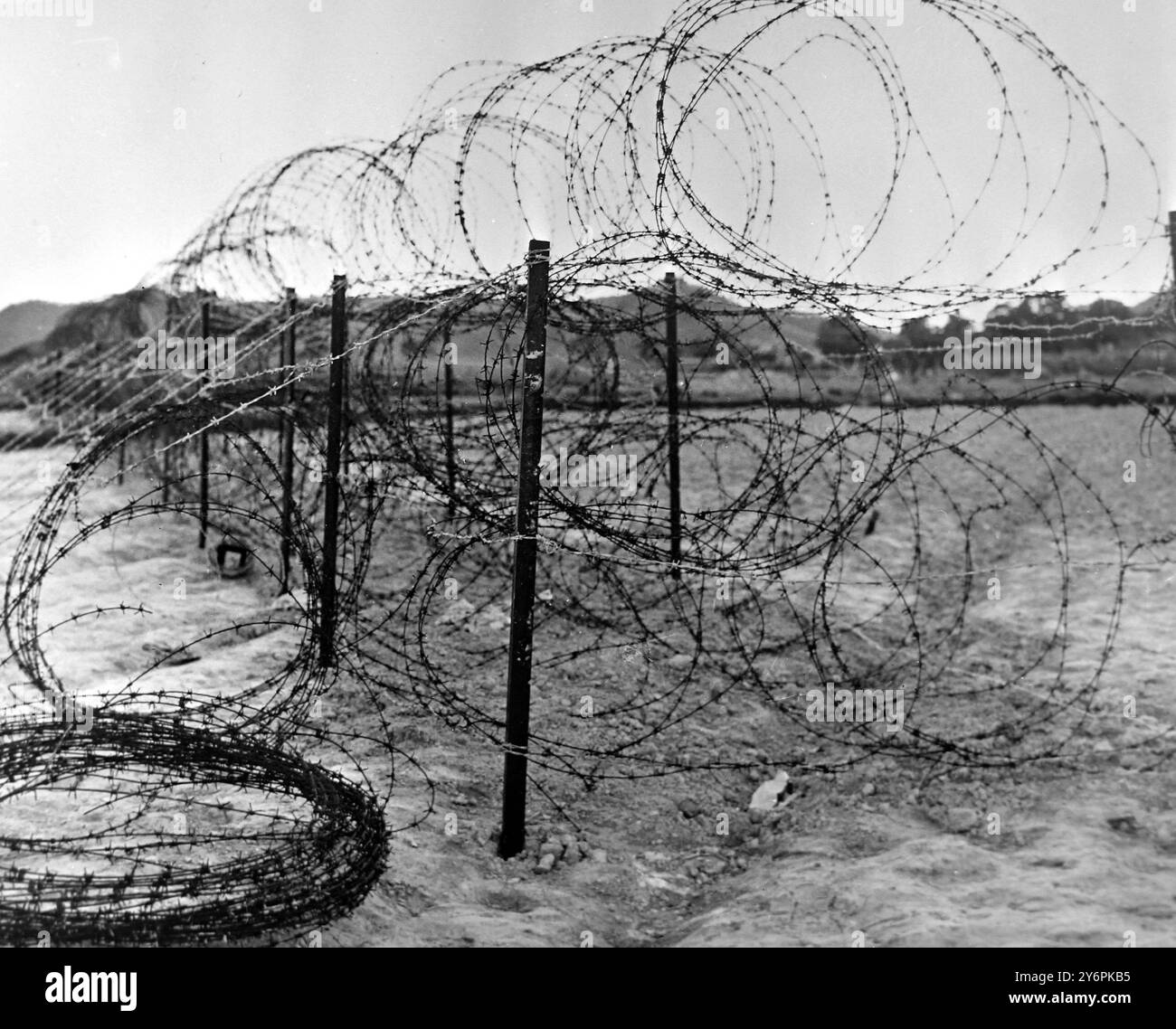 BORDER BARBED WIRE ALONG FRONTIER IN HONG KONG ; 15 AUGUST 1962 Stock ...